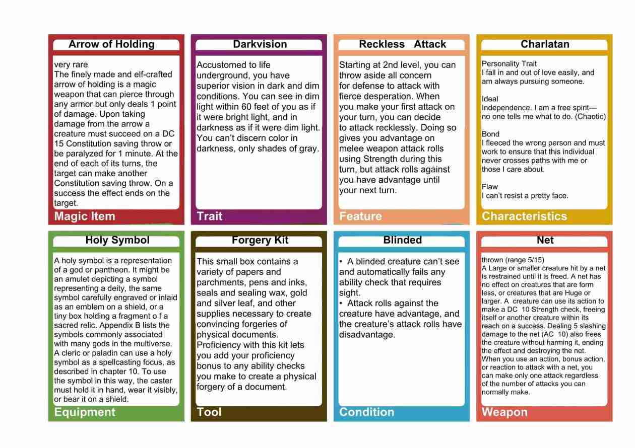 D&D 5E – General Purpose Cards | Dungeon Master Assistance