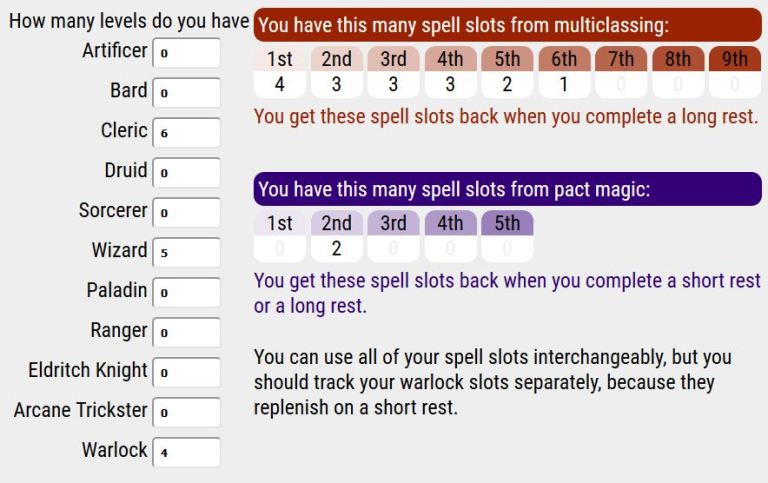 D&D 5E – Multiclass Spell Slot Calculator | Dungeon Master Assistance
