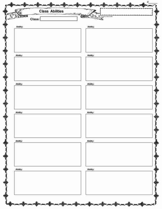 D&D 5E – Class Ability Sheet | Dungeon Master Assistance