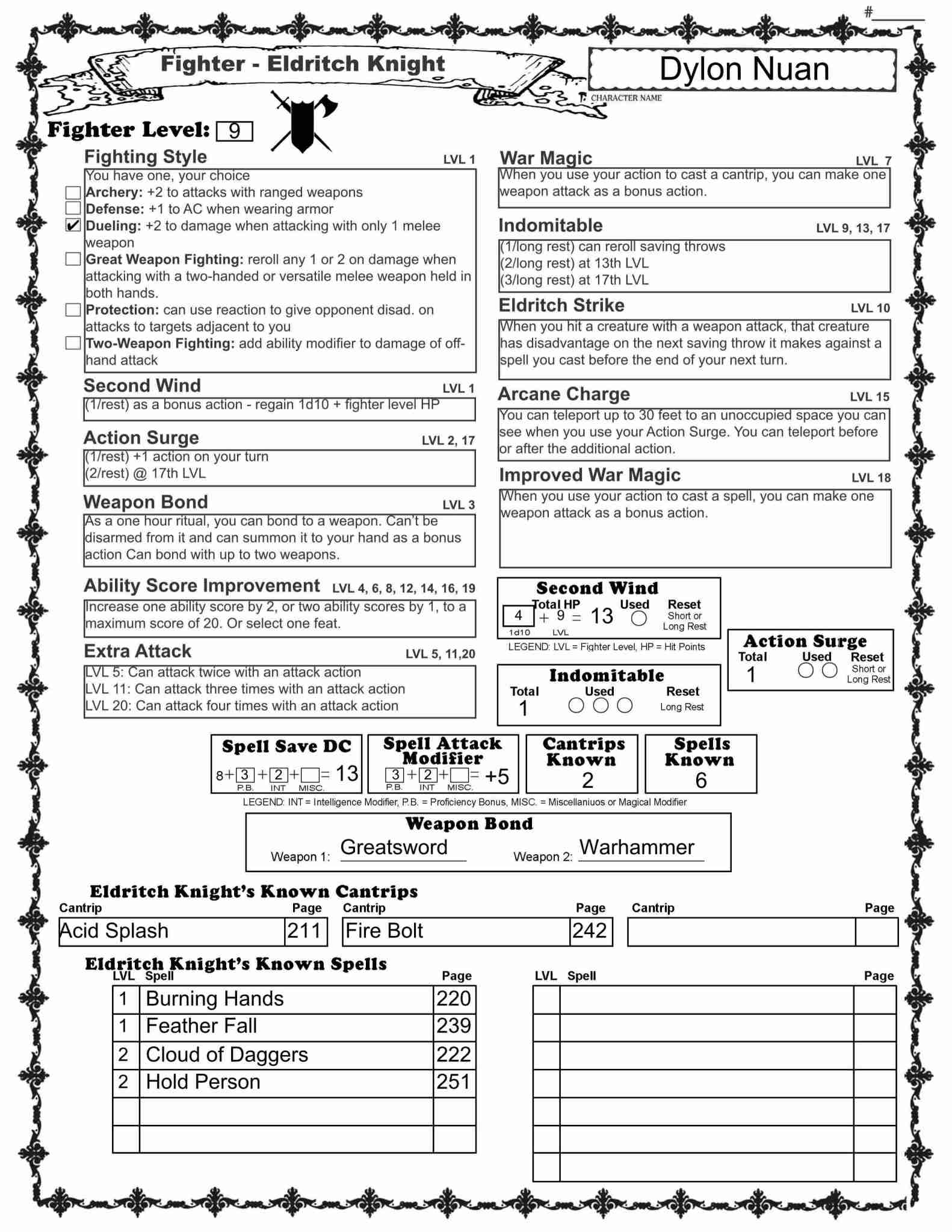 D&D 5E – Class Reference Sheets | Dungeon Master Assistance