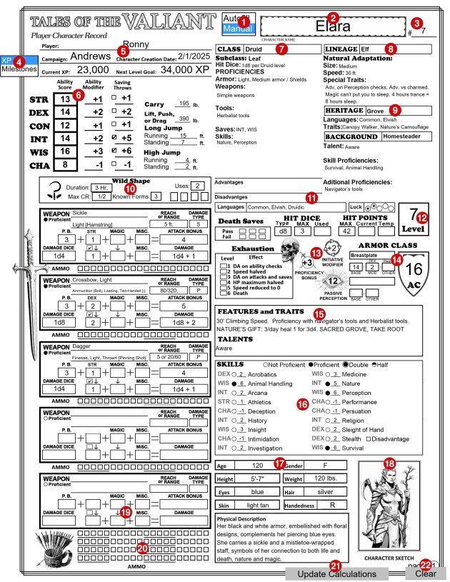 Tales of the Valiant Character Sheet – Fillable and Auto-Calculating ...