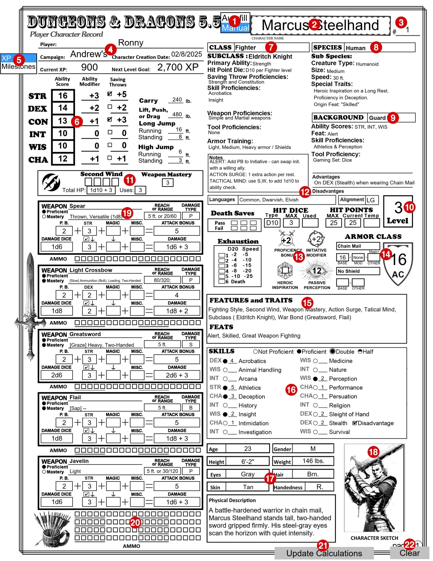 D&D 5.5 Character Sheet – Fillable and Auto-Calculating | Dungeon ...