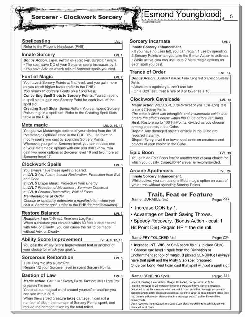 D&D 5.5 – Class Reference Sheets | Dungeon Master Assistance